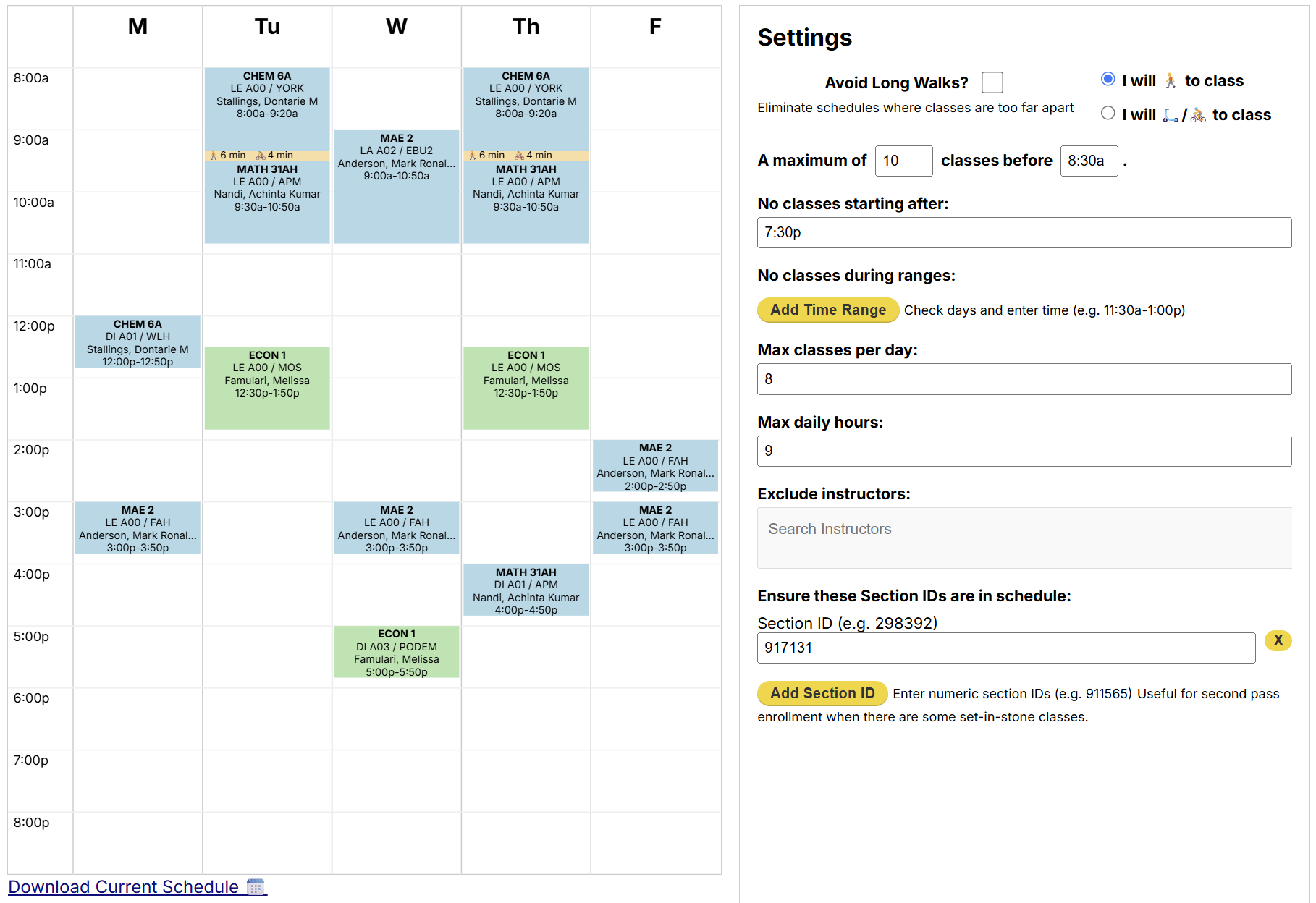 Schedule Planner for UCSD